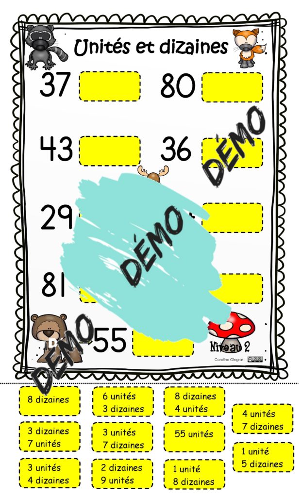 Atelier math unités et dizaines thème animaux - Caroline Gingras Créations