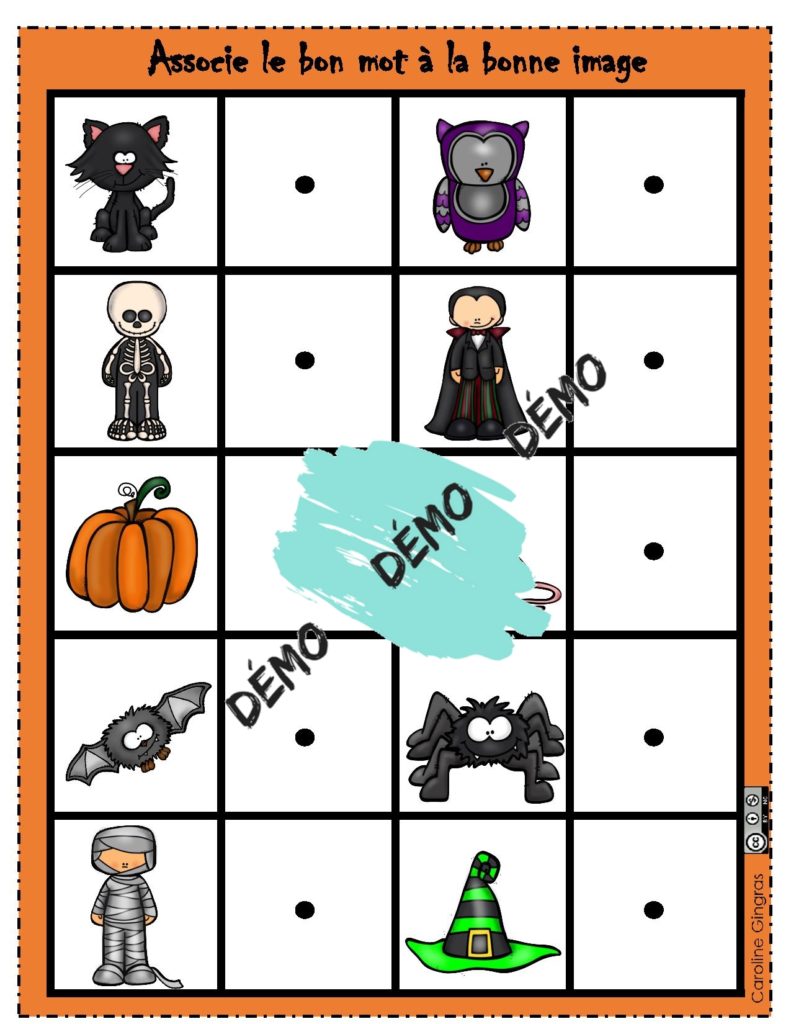 Atelier Halloween - associe l'image au mot - Caroline Gingras Créations