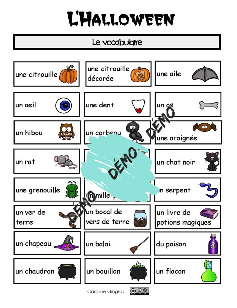 Vocabulaire - Lexique sur le thème de l'Halloween - Caroline Gingras ...