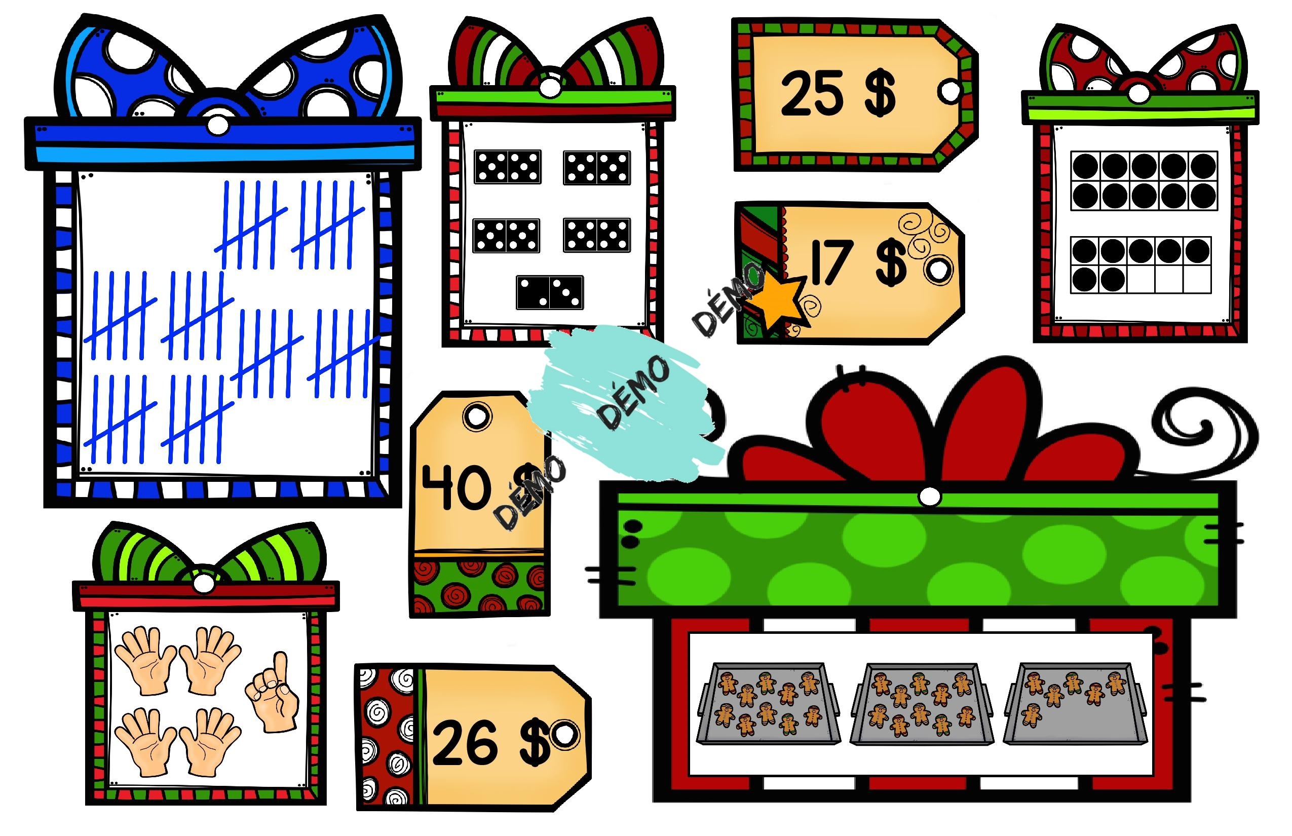 Atelier Noël - Dénombrement cadeaux et étiquettes -1re année - Caroline ...