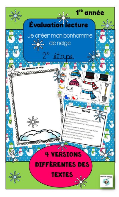 Évaluation Hiver - Lecture - Je créer mon bonhomme de neige - 1re année ...