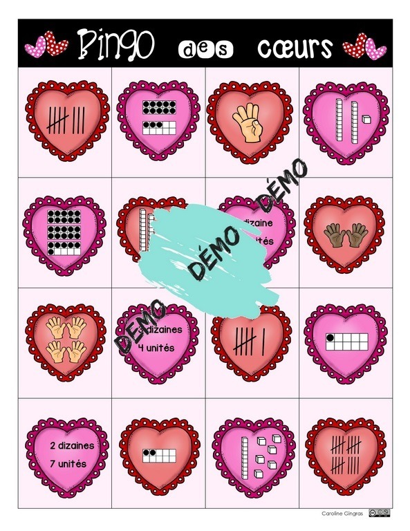 Atelier St-Valentin - Bingo des coeurs - Mathématique - Caroline ...