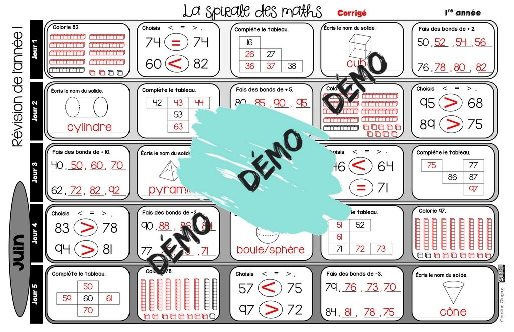 La spirale des maths - Ensemble complet 10 mois - 1ere année - Caroline ...