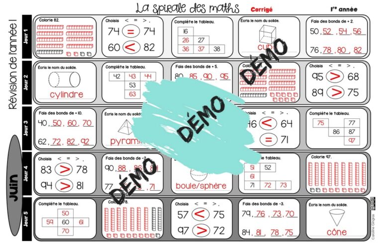 La spirale des maths - JUIN - 1re année - Caroline Gingras Créations