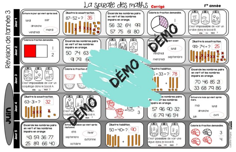 La spirale des maths - JUIN - 1re année - Caroline Gingras Créations
