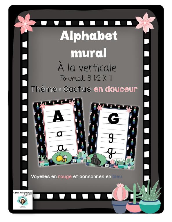 Alphabet mural - bleu et rouge - 8½ X 11 - Cactus - modèle fond foncé ...