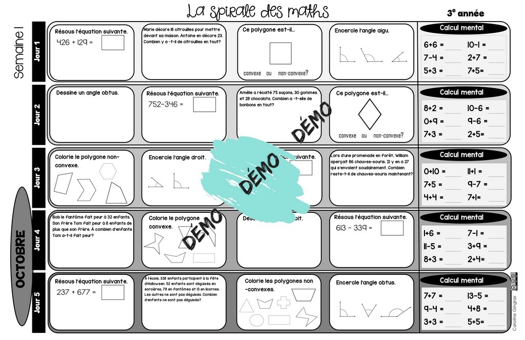La spirale des maths - OCTOBRE - 3e année - Caroline Gingras Créations