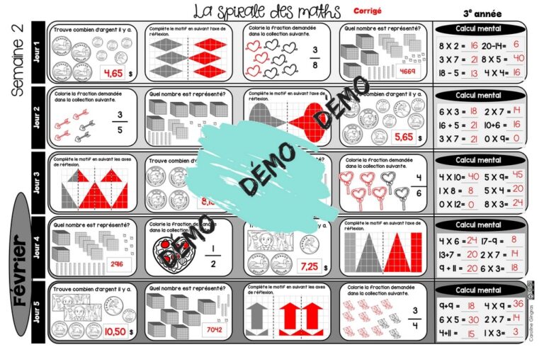 La spirale des maths - FEVRIER - 3e-année - Caroline Gingras Créations