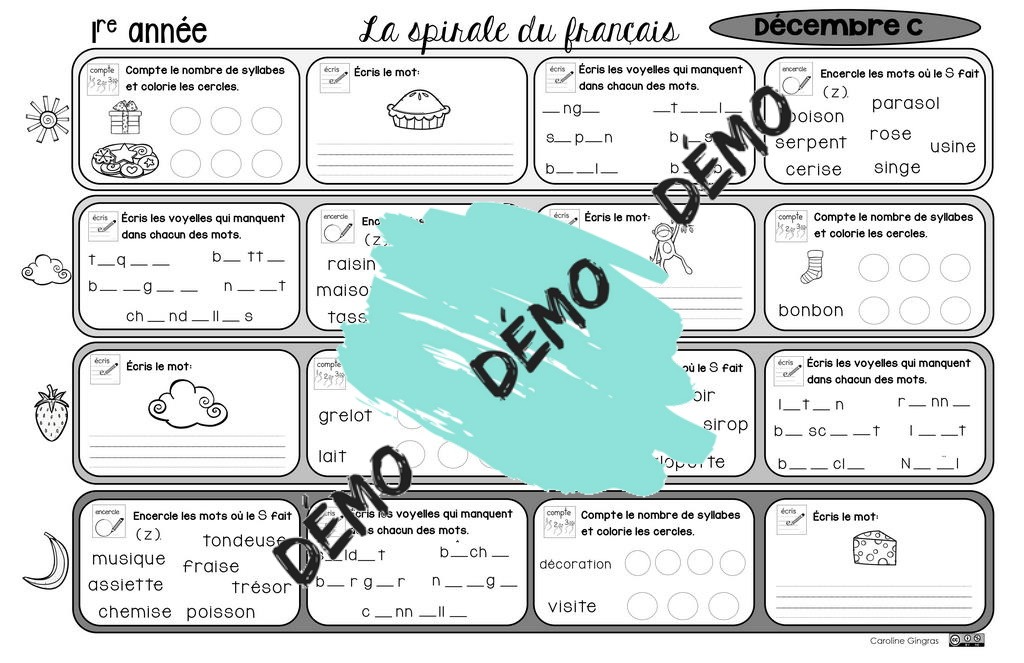La spirale du français - DÉCEMBRE - 1re année - Caroline Gingras Créations