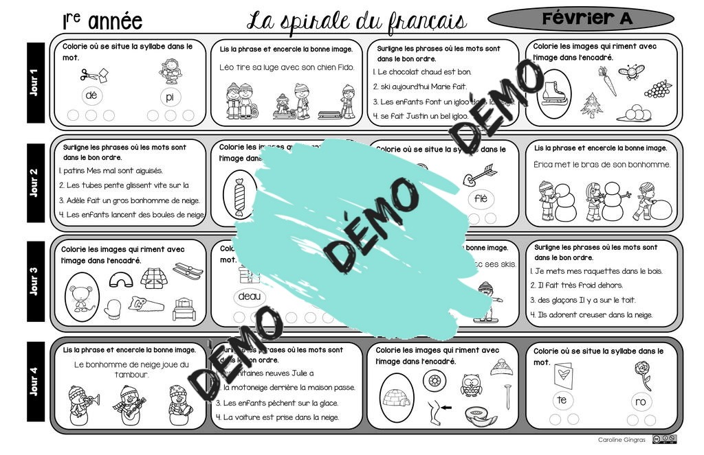 La spirale du français - FÉVRIER - 1re année - Caroline Gingras Créations