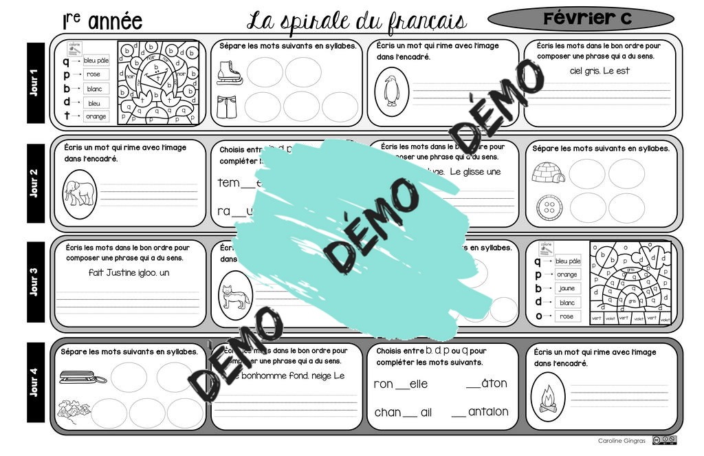 La spirale du français - FÉVRIER - 1re année - Caroline Gingras Créations