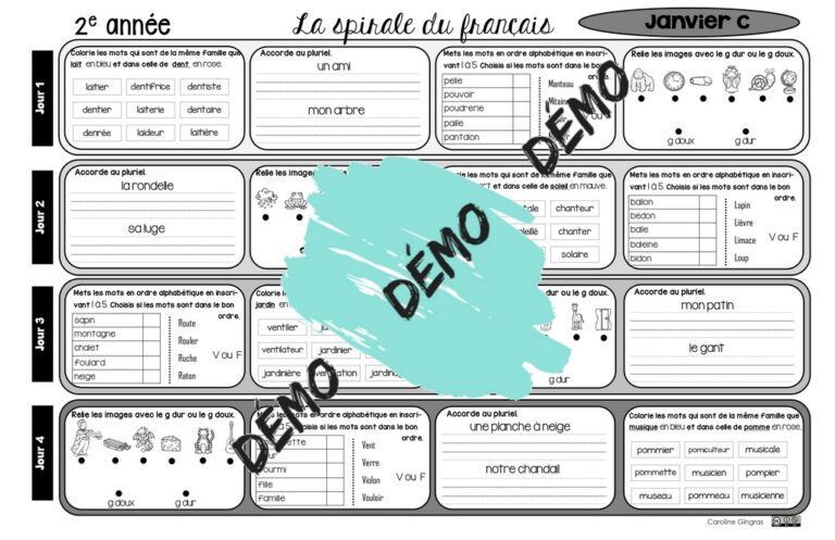 La spirale du français - JANVIER - 2e année - Caroline Gingras Créations