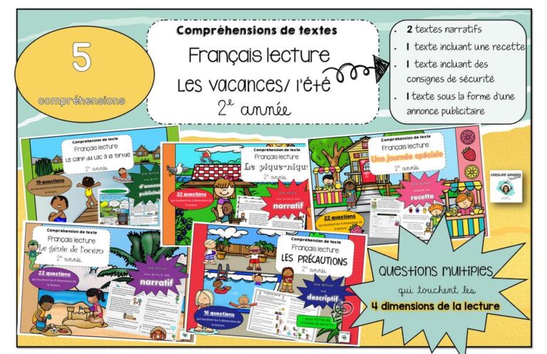 Ensemble de 5 compréhensions de textes fin d'année - Français - Lecture ...