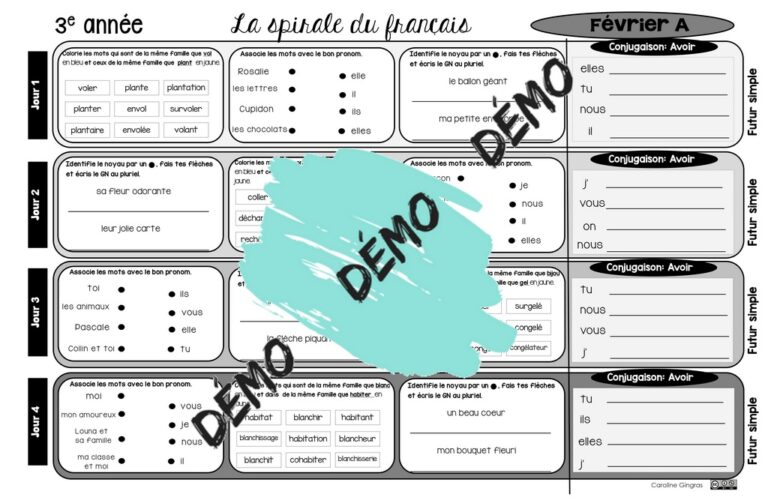 La spirale de français - FÉVRIER - 3e année - Caroline Gingras Créations