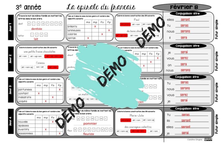 La spirale de français - FÉVRIER - 3e année - Caroline Gingras Créations