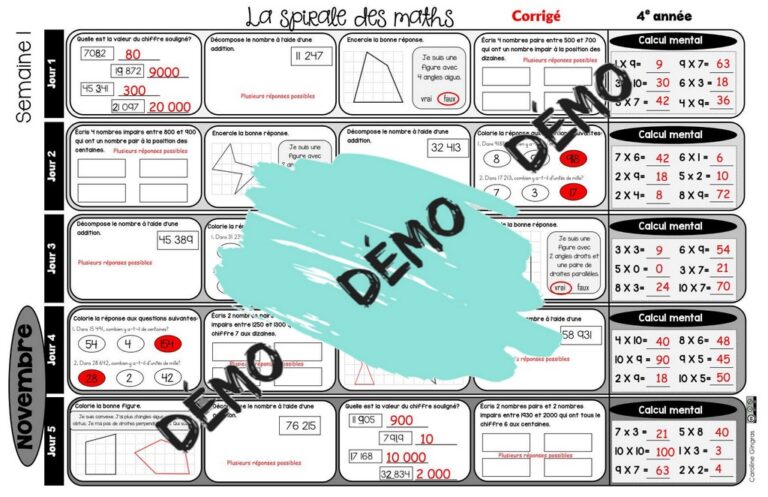 La spirale des maths – Ensemble complet 10 mois – 4e année - Caroline ...