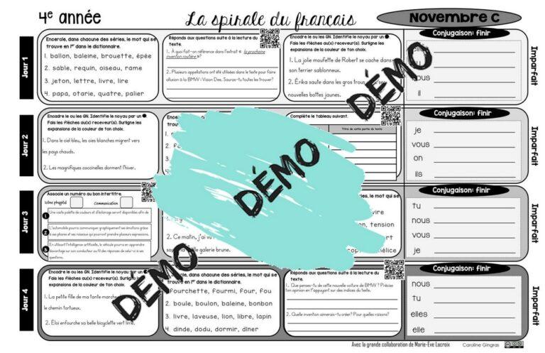 La spirale du français – ENSEMBLE COMPLET – 10 mois – 4e année ...