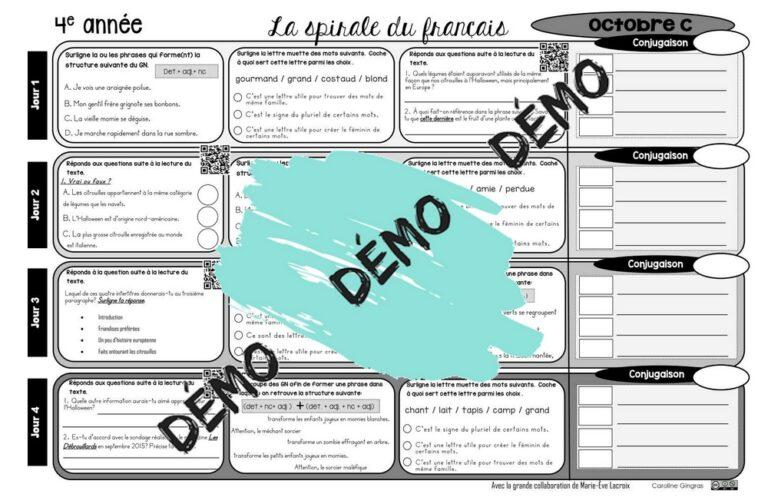La spirale du français – ENSEMBLE COMPLET – 10 mois – 4e année ...
