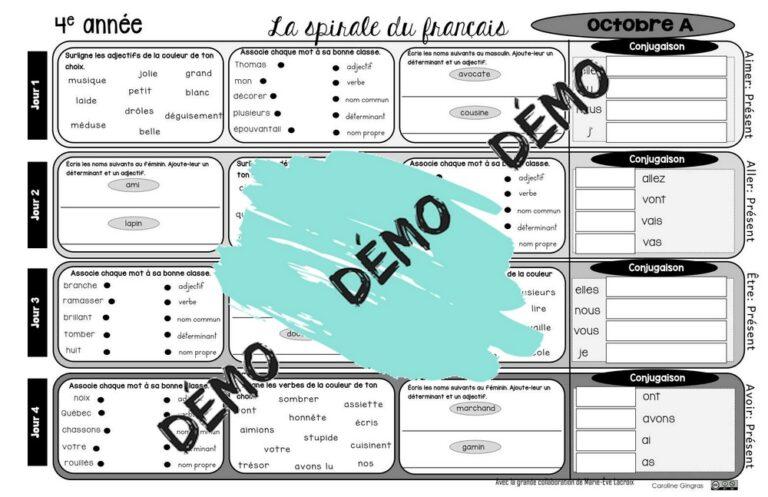 La spirale du français – ENSEMBLE COMPLET – 10 mois – 4e année ...