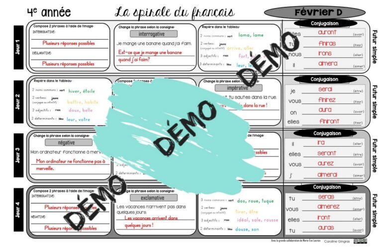La Spirale de français - 4e année - FEVRIER - Caroline Gingras Créations