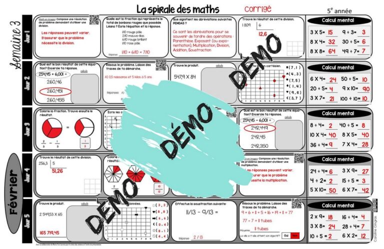 La spirale des maths – 5e année – FEVRIER - Caroline Gingras Créations
